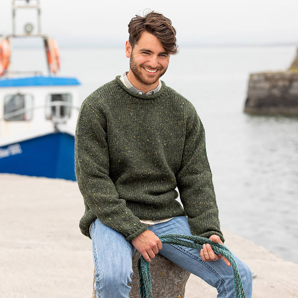 Green Men's Fleck Wool Sweater | The Scottish Store